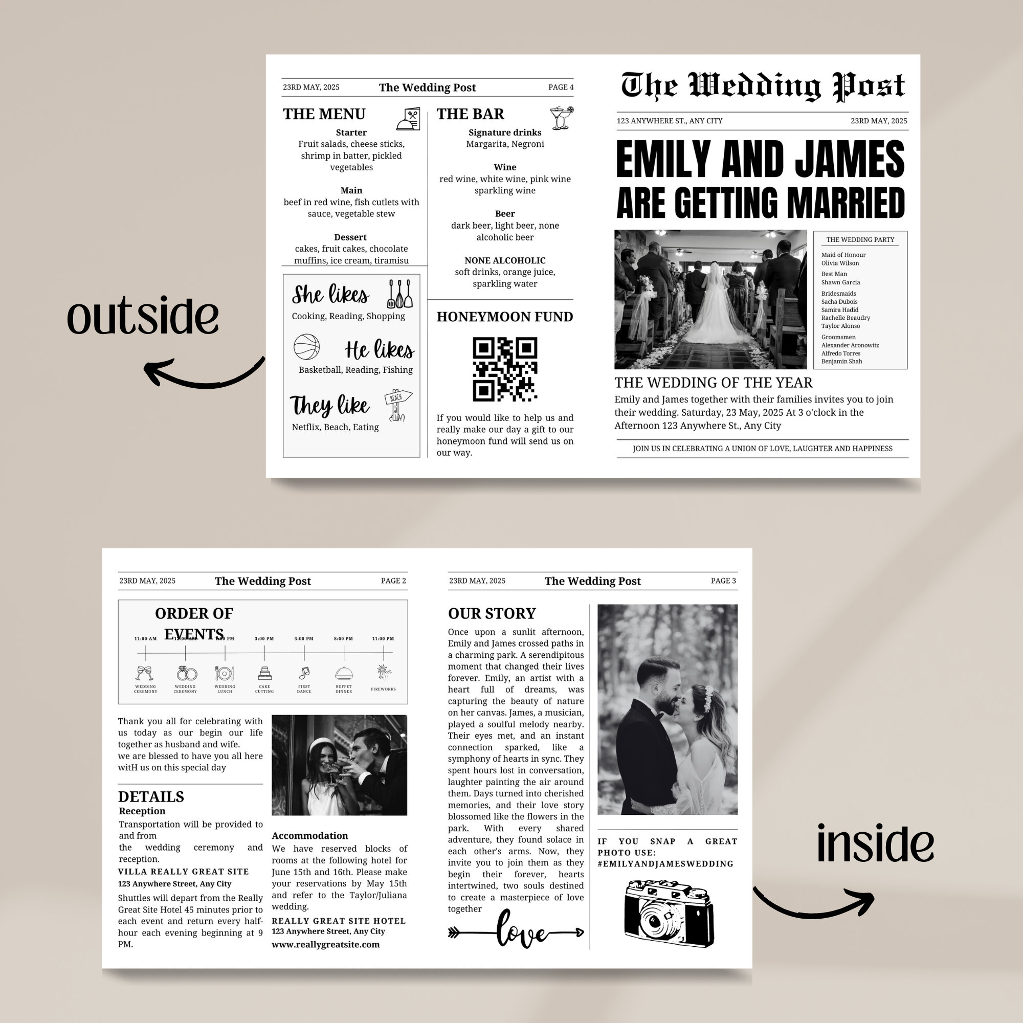 Editable Wedding Newspaper Invitation Template - Personalise Your Love ...