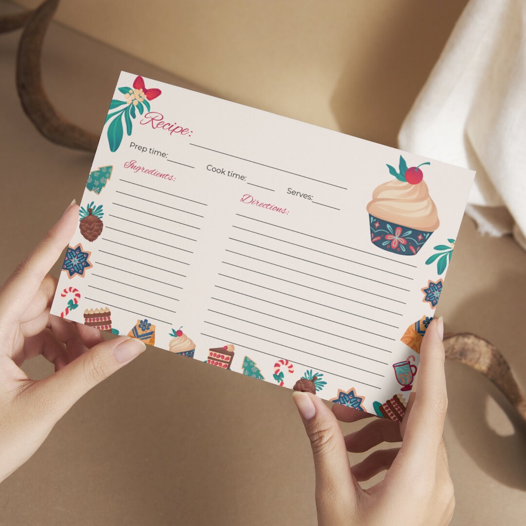 Christmas Recipe Card Template | Holiday Cookie Recipe Card | Custom ...
