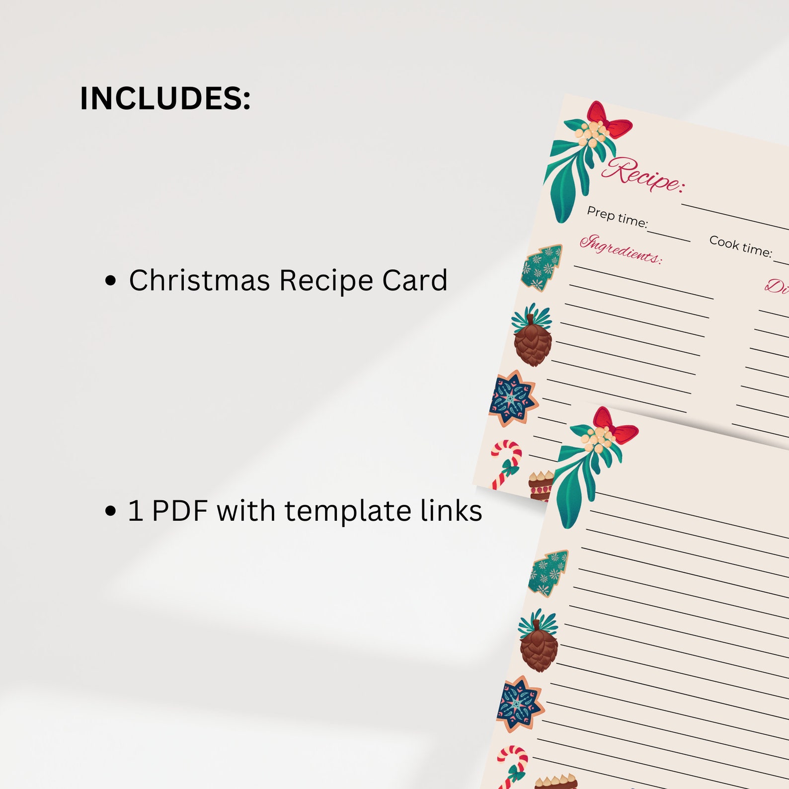 Christmas Recipe Card Template Holiday Cookie Recipe Card Custom Recipe ...
