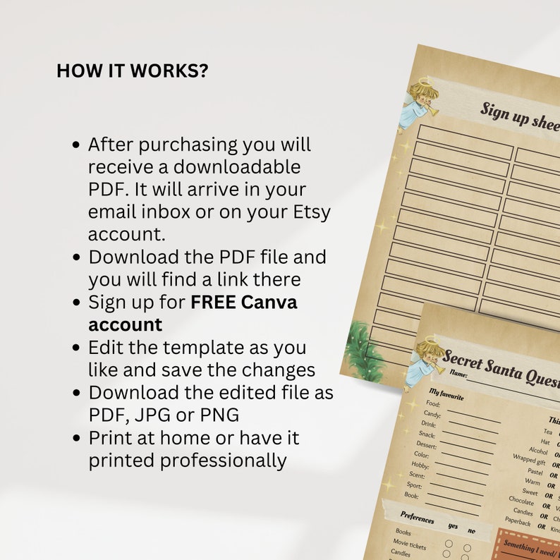 Printable Secret Santa Questionnaire | Christmas Gift Exchange | Secret ...