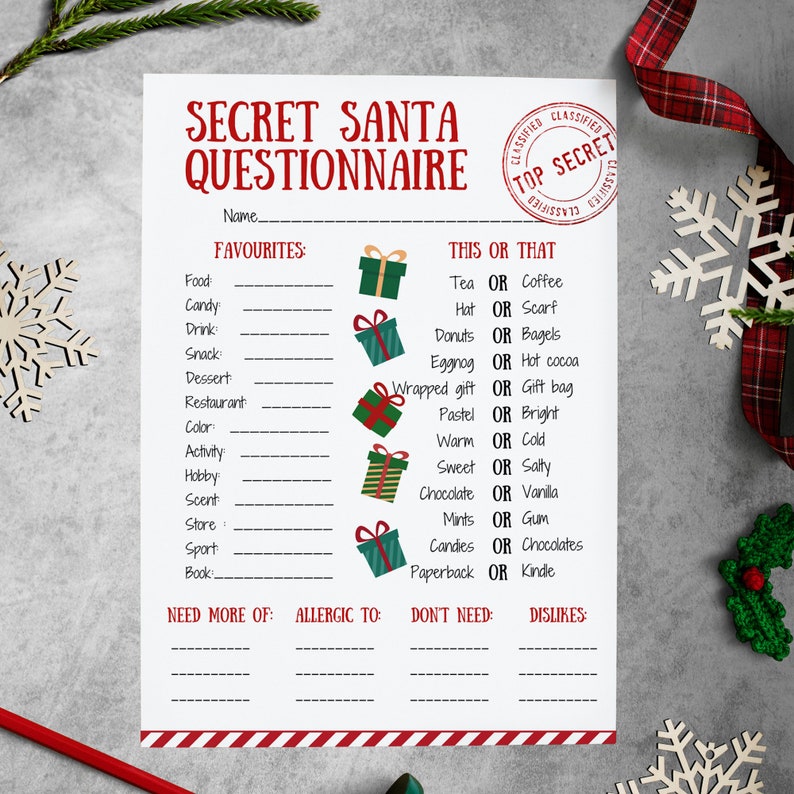 Secret Santa Questionnaire Bundle: Organize a Jolly Work Gift Exchange ...