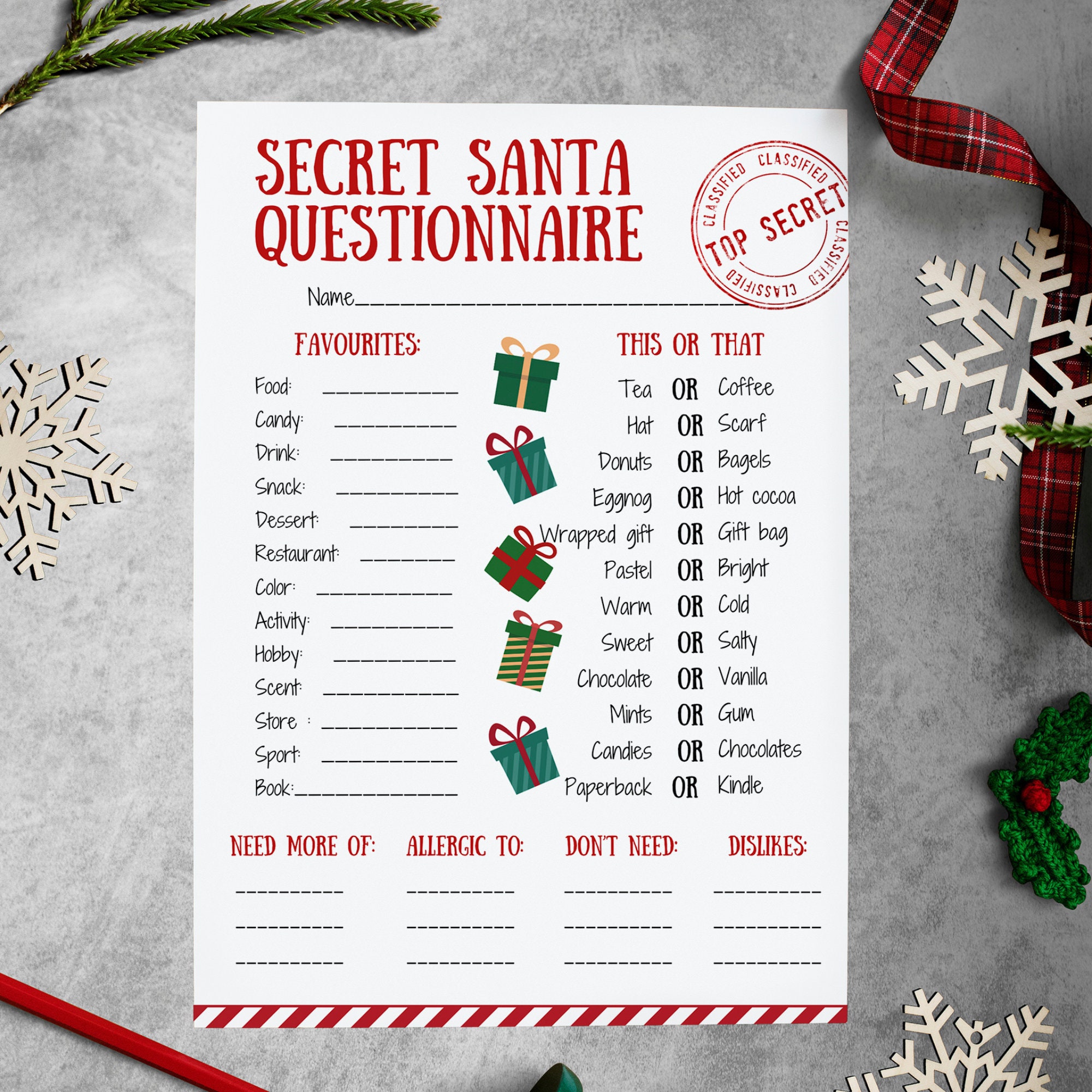 Secret Santa Questionnaire Bundle: Organize a Jolly Work Gift Exchange ...