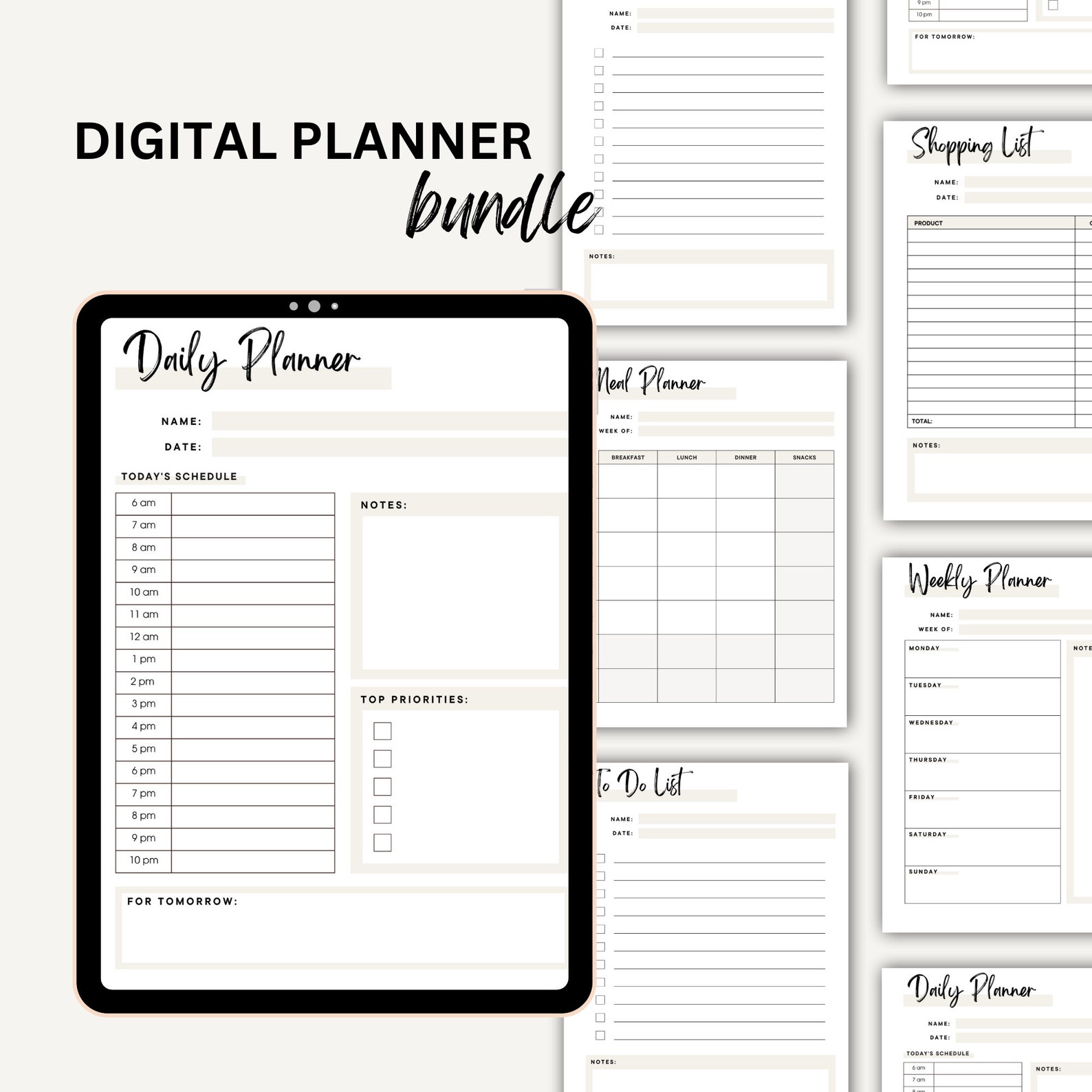 Printable Planner Templates Bundle 5 Designs Digital PDF Files Instant ...