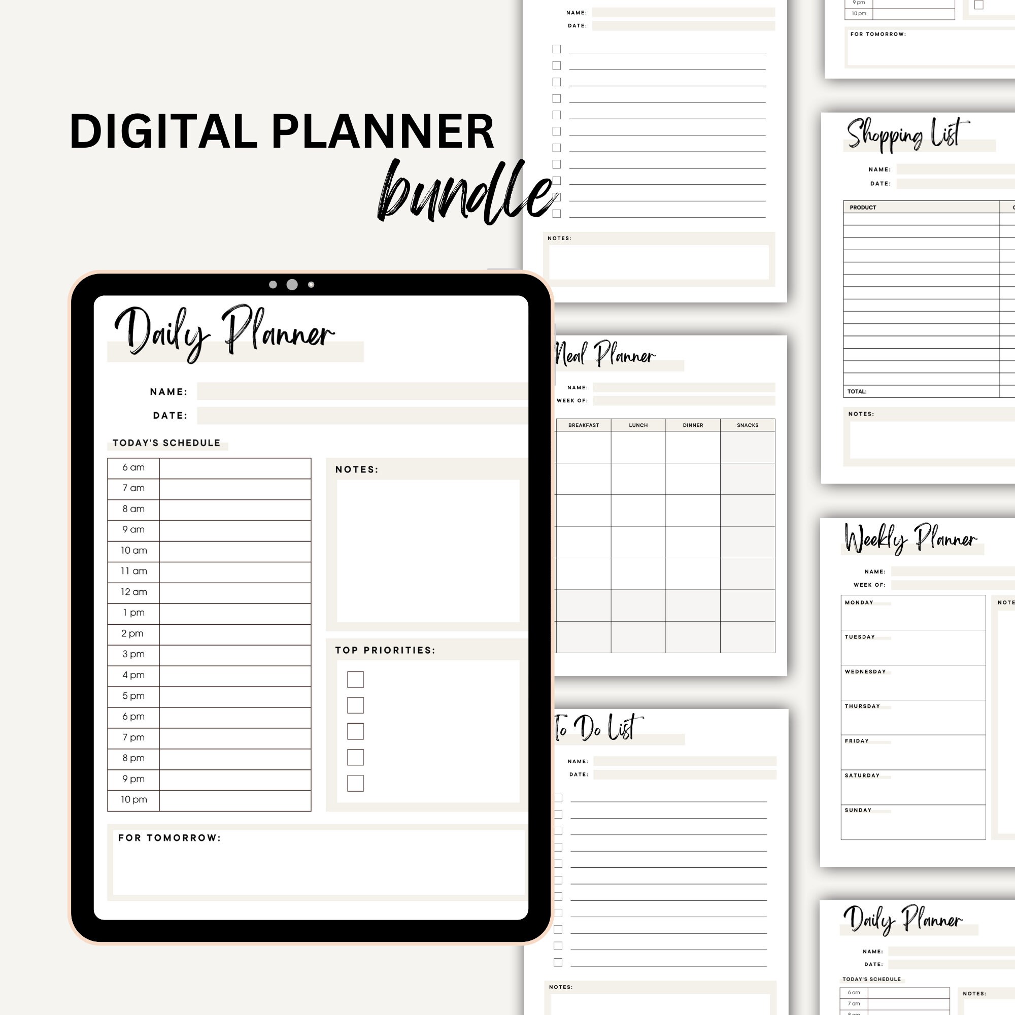 Printable Planner Templates Bundle 5 Designs Digital PDF Files Instant ...