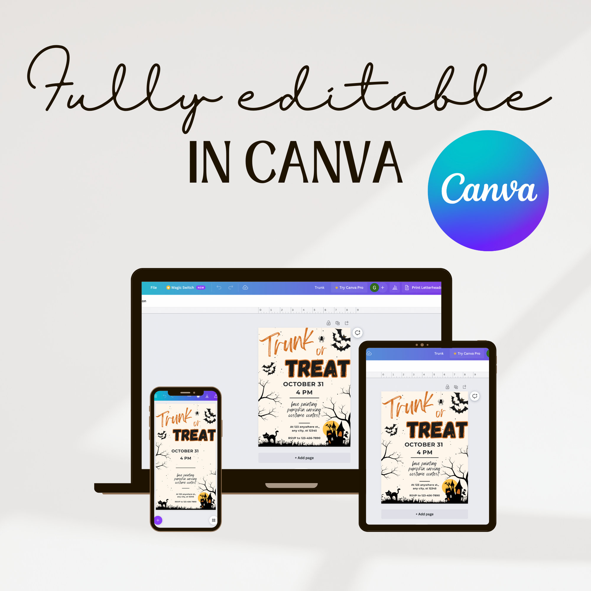 Editable Trunk or Treat Flyer Set | Fall Festival Flyer | Halloween ...