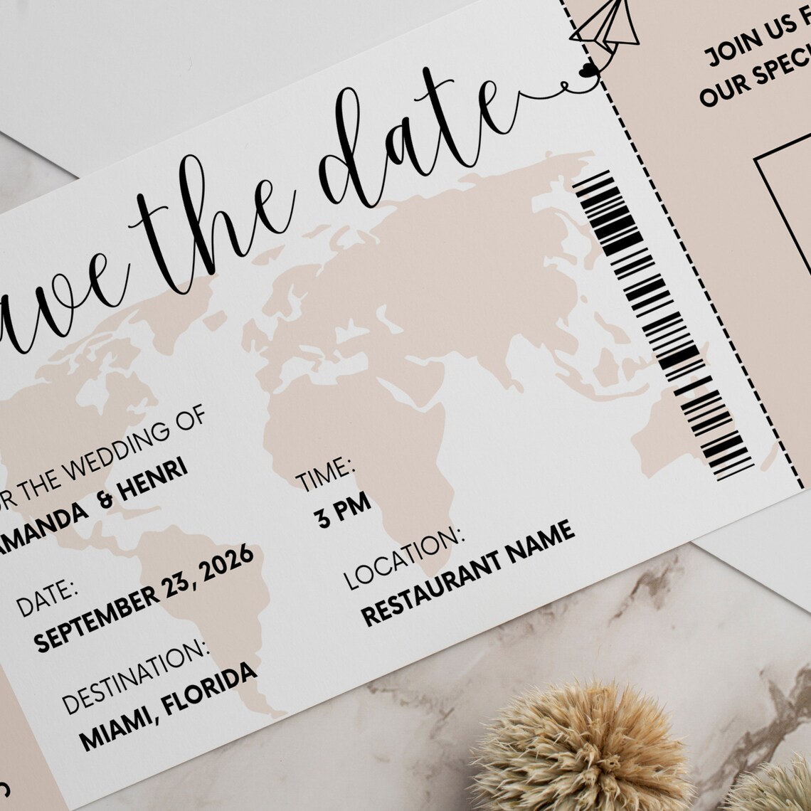 Instant Download Boarding Pass Save the Date Template | Plane Ticket ...