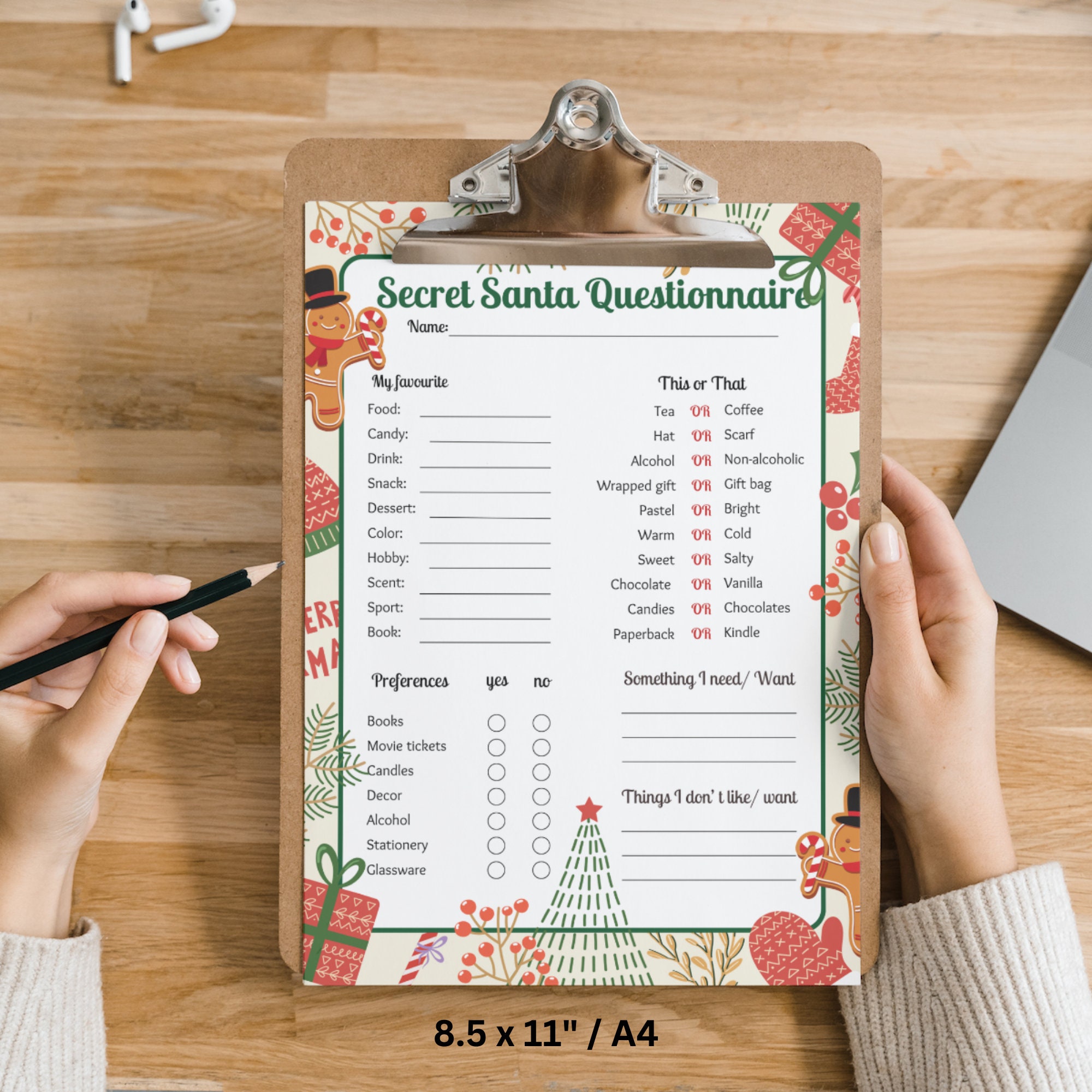 Editable Secret Santa Questionnaire Template Office Gift Exchange ...