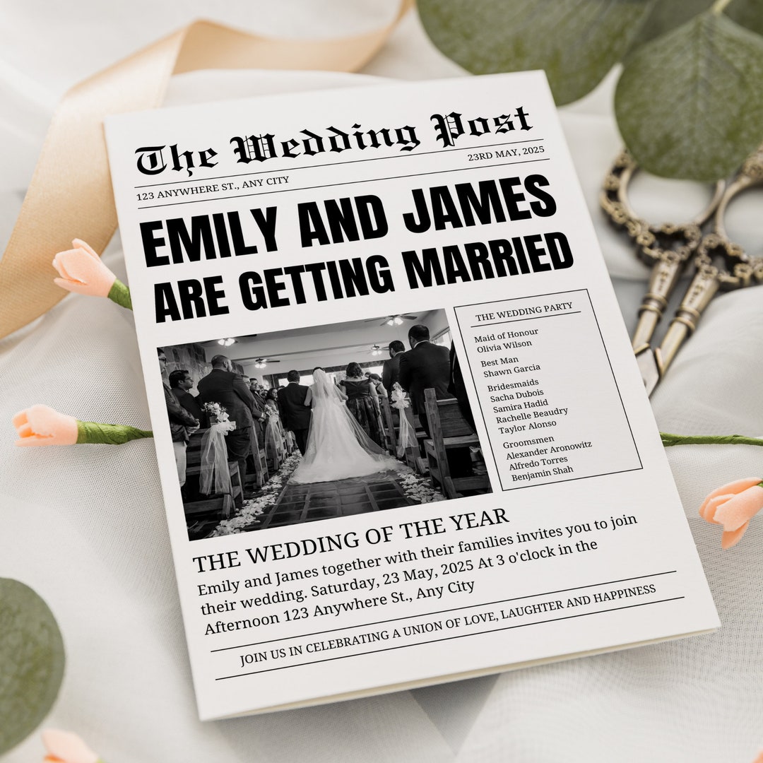 Editable Wedding Newspaper Invitation Template - Personalise Your Love ...