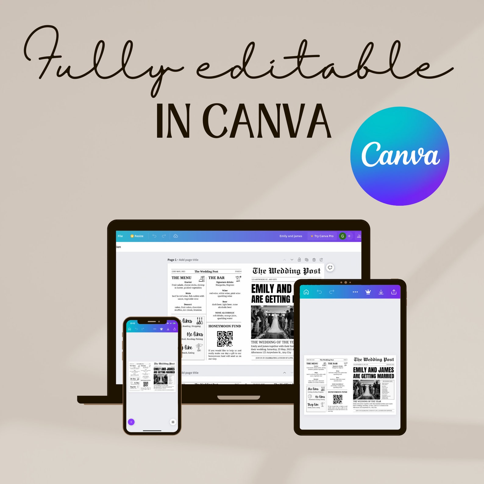 Editable Wedding Newspaper Invitation Template - Personalise Your Love ...