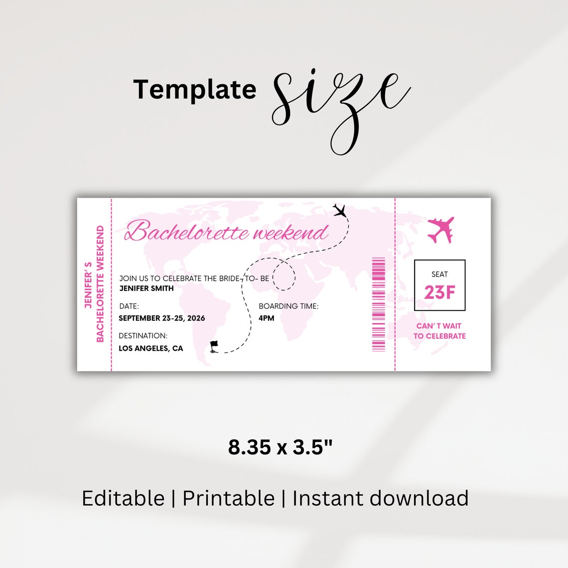 Editable Bachelorette Boarding Pass Invitation | Pink Bachelorette ...