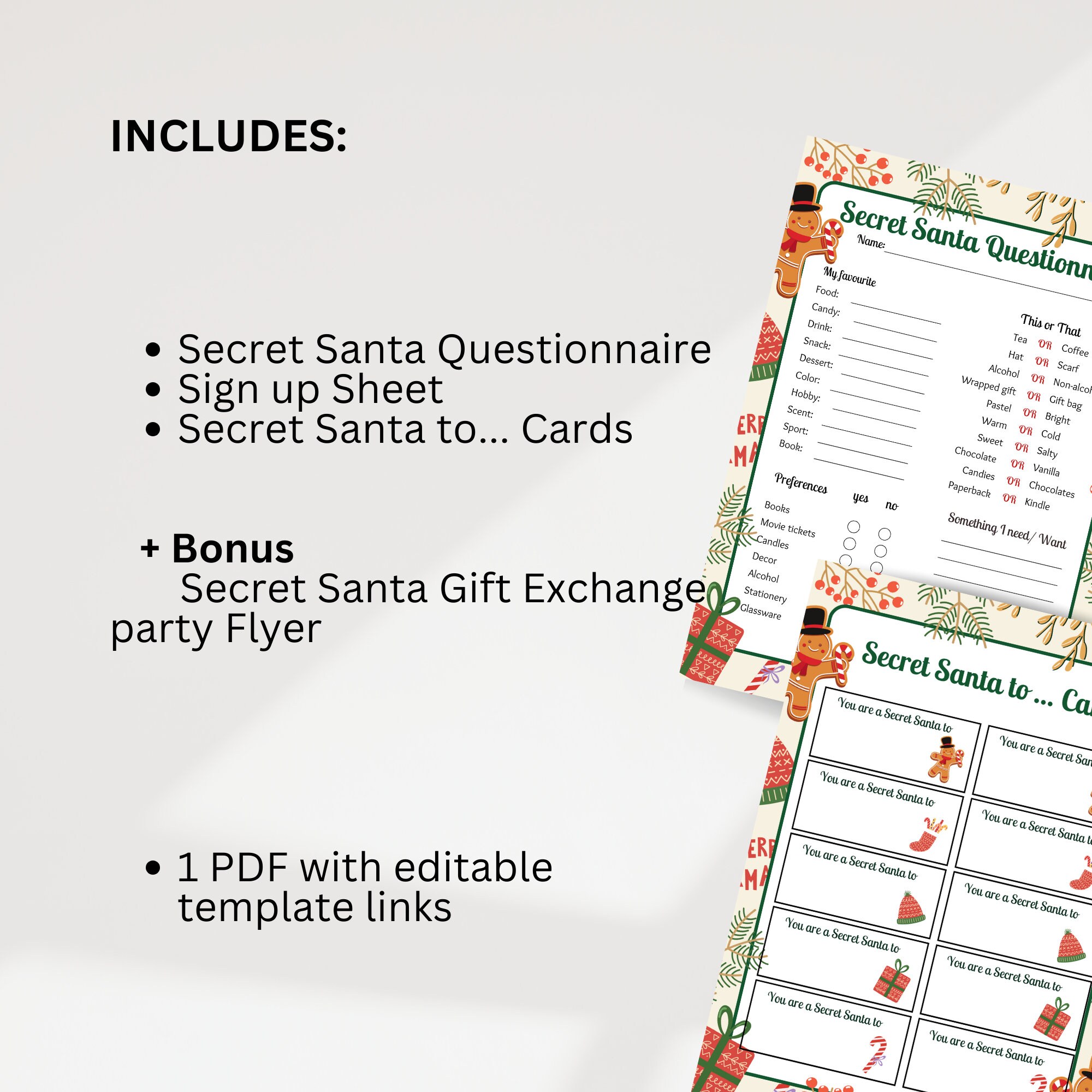Editable Secret Santa Questionnaire Template Office Gift Exchange ...