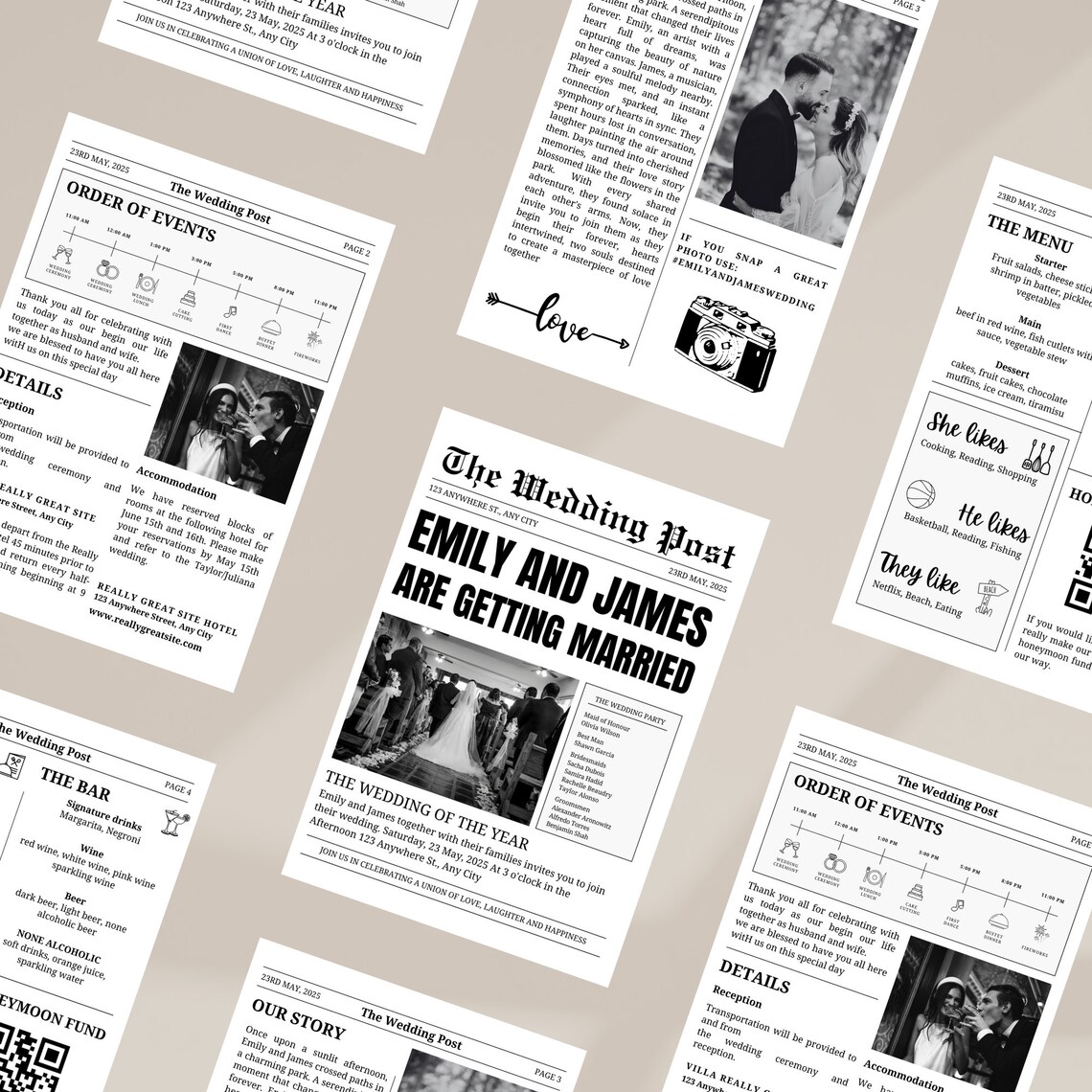 Editable Wedding Newspaper Invitation Template - Personalise Your Love ...