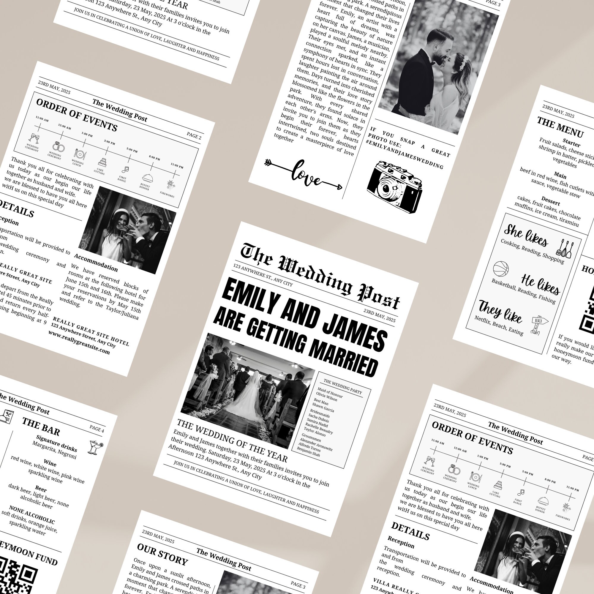 Editable Wedding Newspaper Invitation Template - Personalise Your Love ...