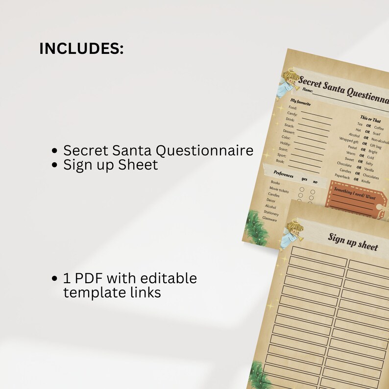 Printable Secret Santa Questionnaire | Christmas Gift Exchange | Secret ...