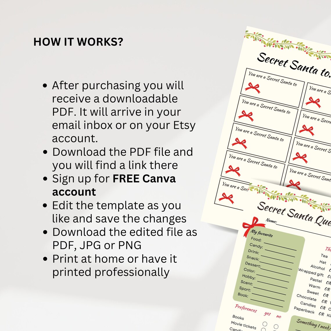 Secret Santa Questionnaire Bundle Printable Christmas Gift - Etsy