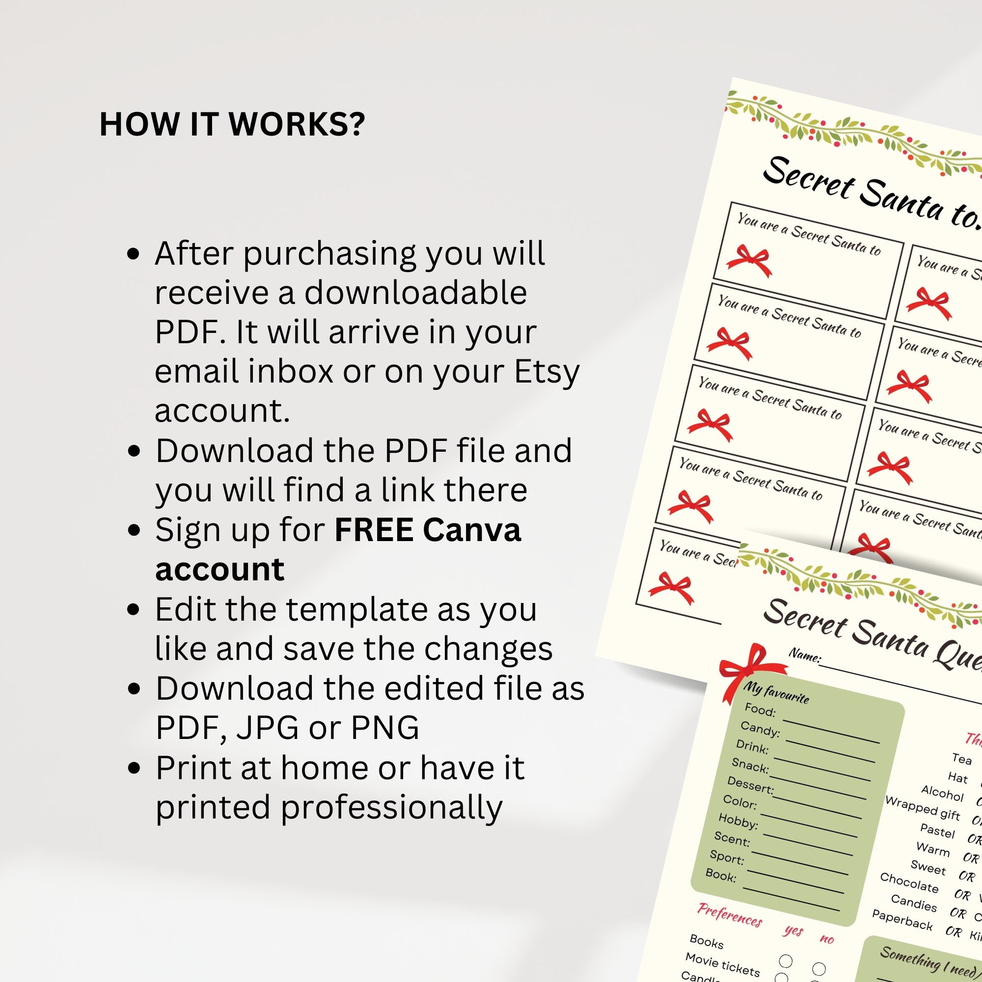 Secret Santa Questionnaire Bundle Printable Christmas Gift - Etsy