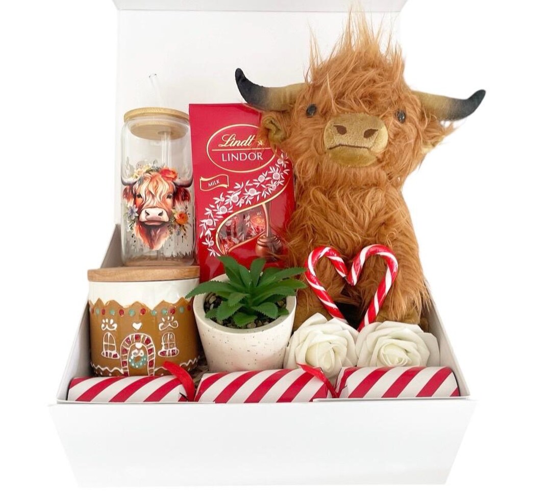 Christmas Highland Cow Gift Box Hamper With Tumbler. Magnetic Close Box ...