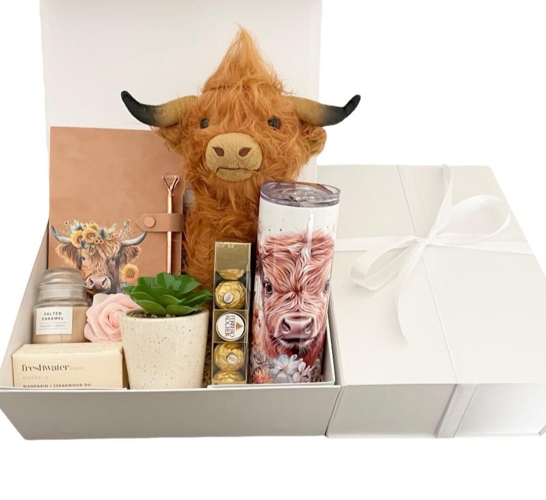 Highland Cow Gift Box Hamper With Tumbler , Journal , Teddy - Etsy