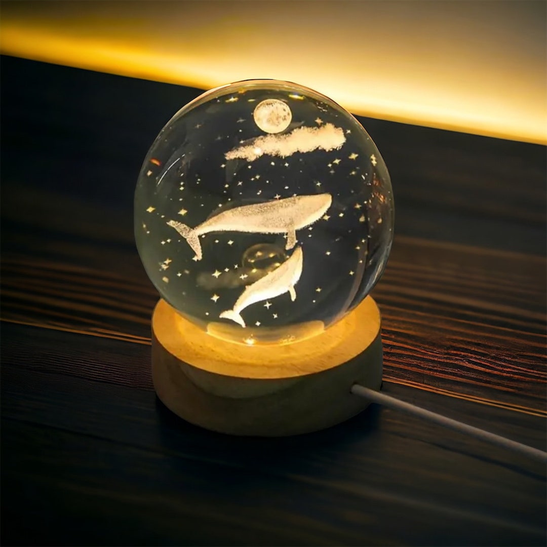 Whale Night Light, Personalised Fish Snow Globe, Moon Star Whale Night ...