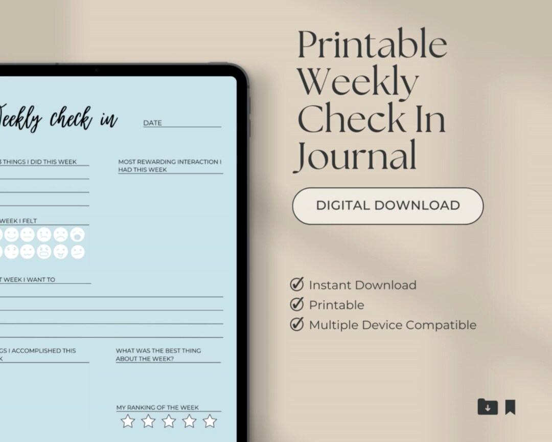 Printable Digital Self-care Journals: Weekly Check in Journal Self ...