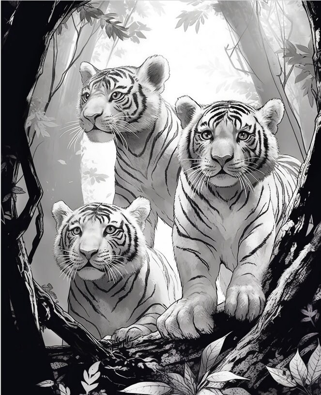 Majestic Photogenic Realistic Tigers in the Jungle Drawing Coloring ...