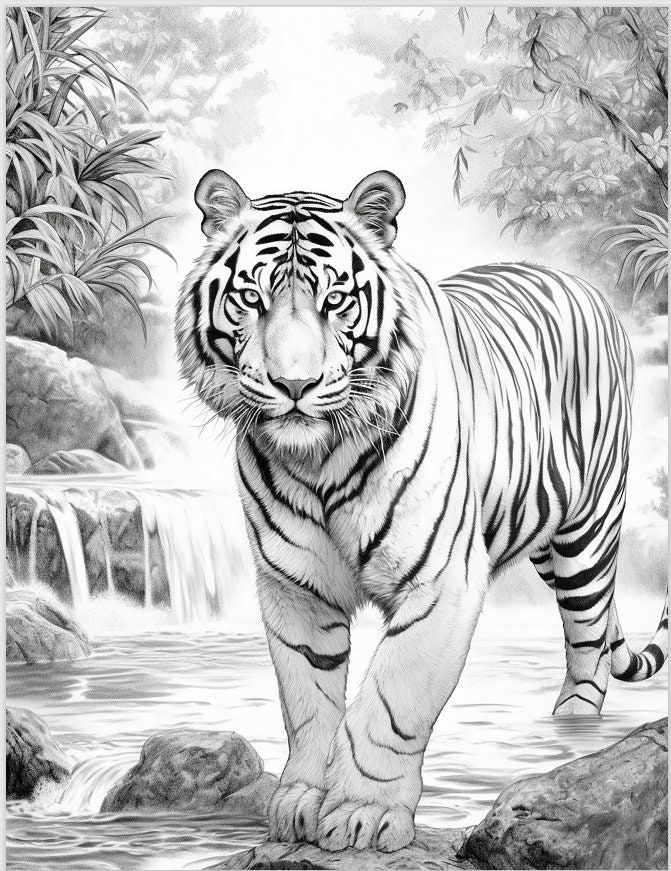 Majestic Photogenic Realistic Tigers in the Jungle Drawing Coloring ...