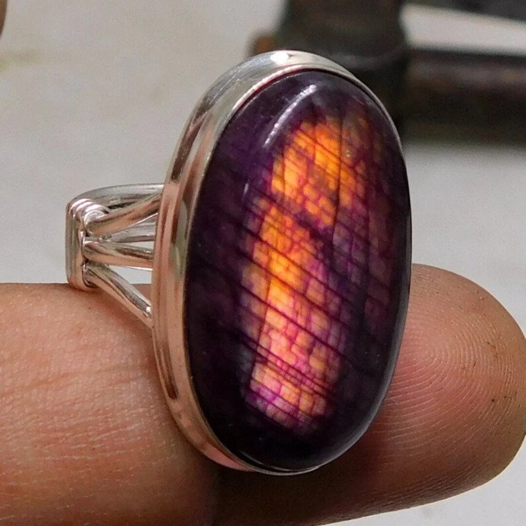 Natural Purple Labradorite Ring, Labradorite Ring, Oval Gold Flashy ...