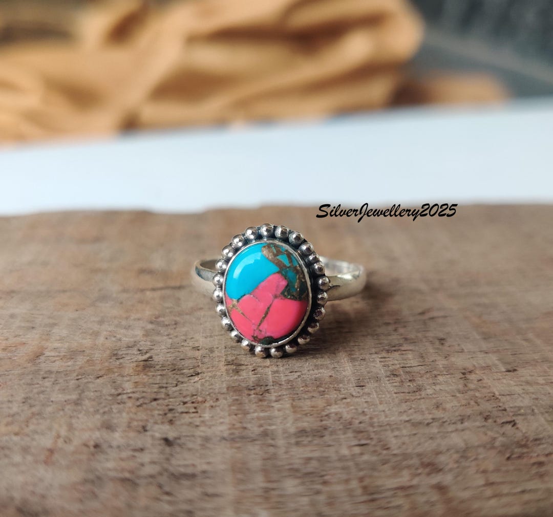 Lovely Cotton Candy Pink Turquoise Ring, 925 Sterling Silver Ring ...
