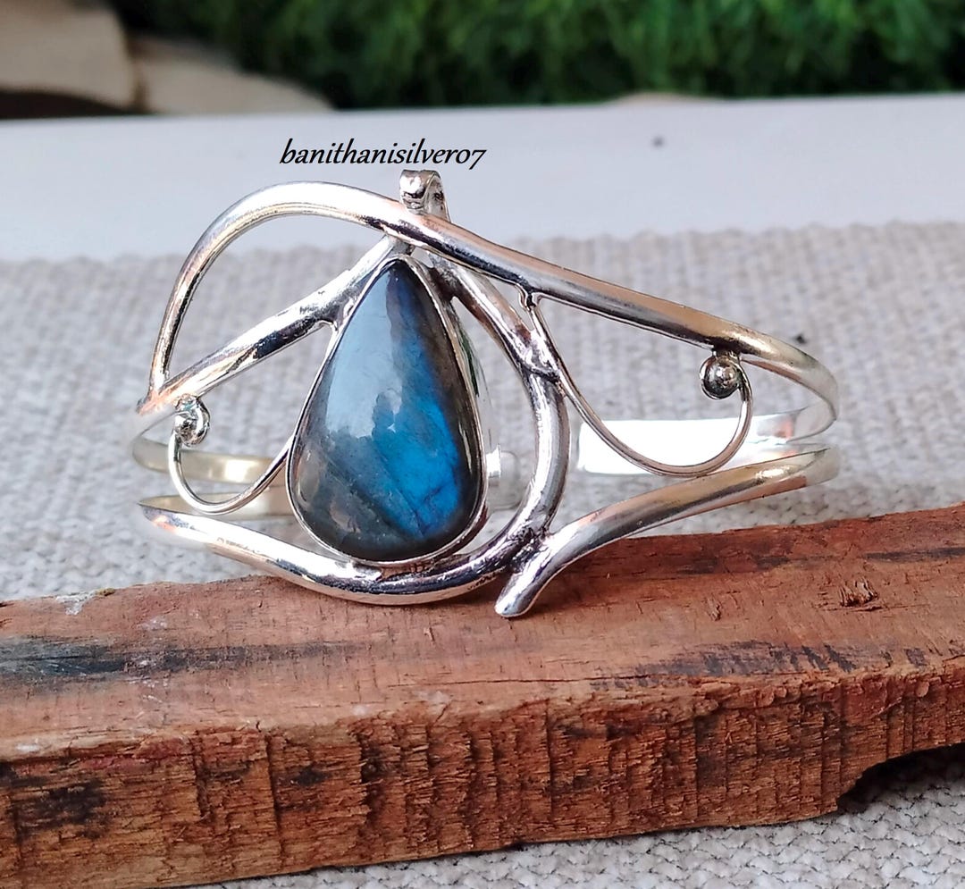 Handmade Labradorite Sterling Silver Bangle: Boho Wedding Jewelry - Etsy
