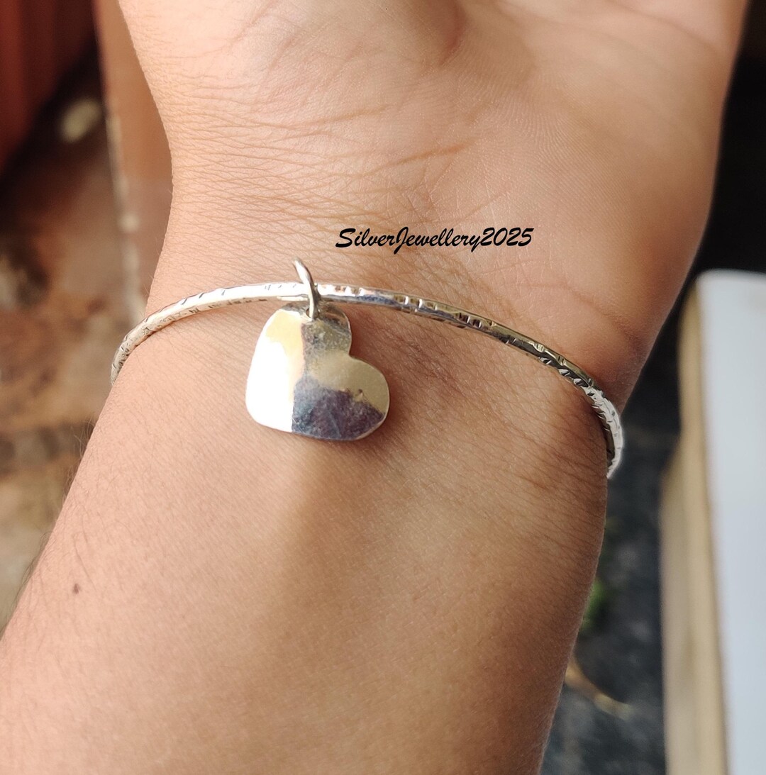 Handmade Sterling Silver Heart Bangle: Boho Wedding Jewelry - Etsy