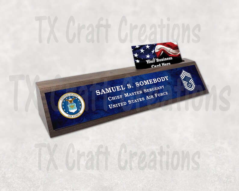 CUSTOM AIR FORCE Walnut Executive Desk Name Plate With Business Card ...