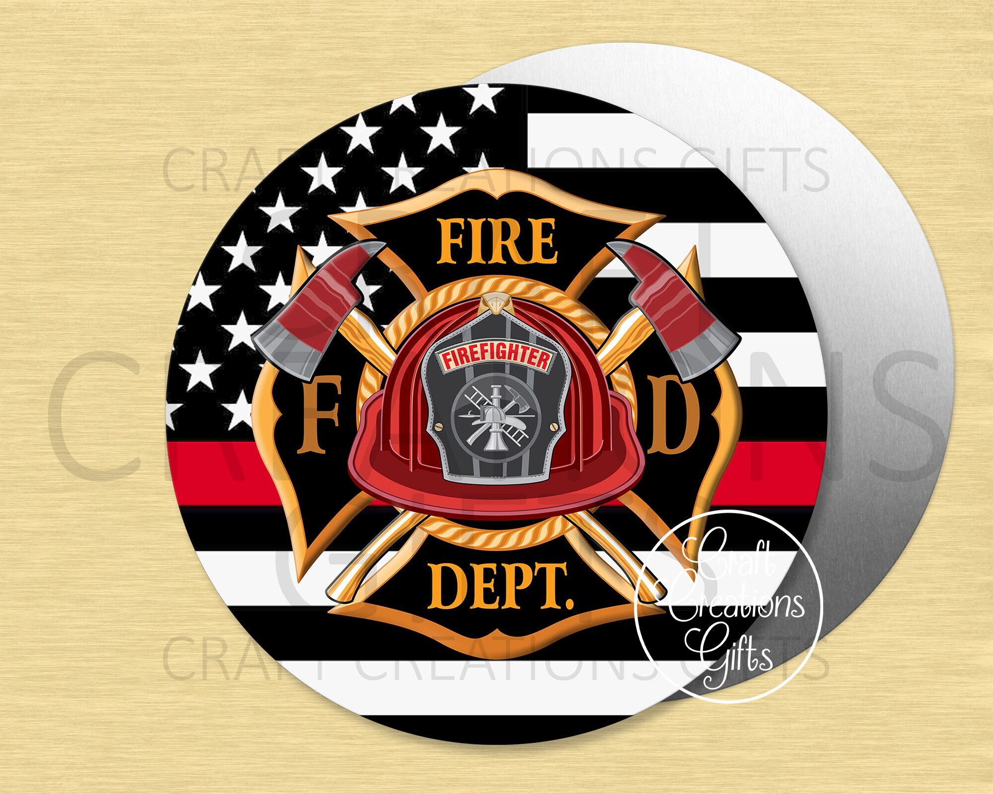 ROUND SIGN Fire Dept Thin Red Line Firefighter First Responder Crafts ...