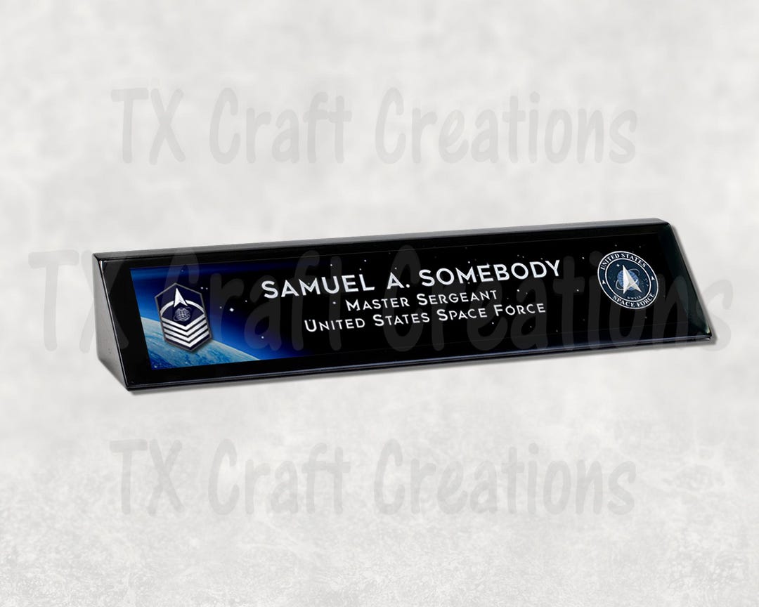 CUSTOM SPACE FORCE Black Desk Name Plate Executive Wedge All Ranks ...