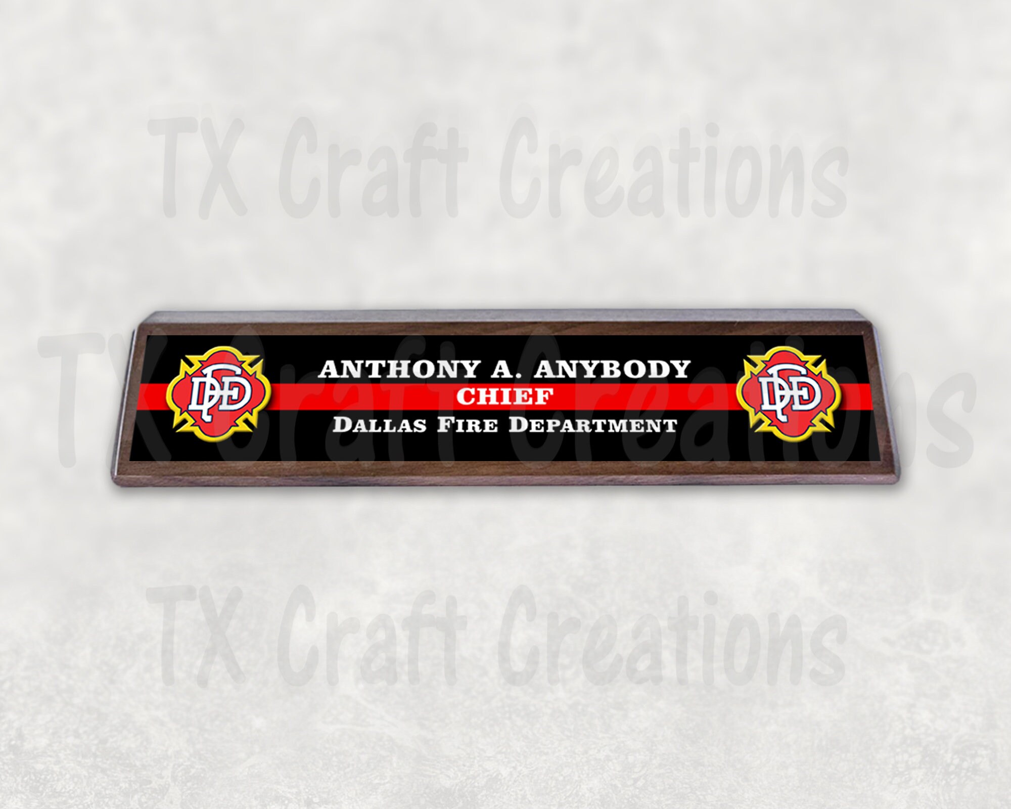 DESK NAME PLATE Fire Department Executive Walnut Wedge Thin - Etsy