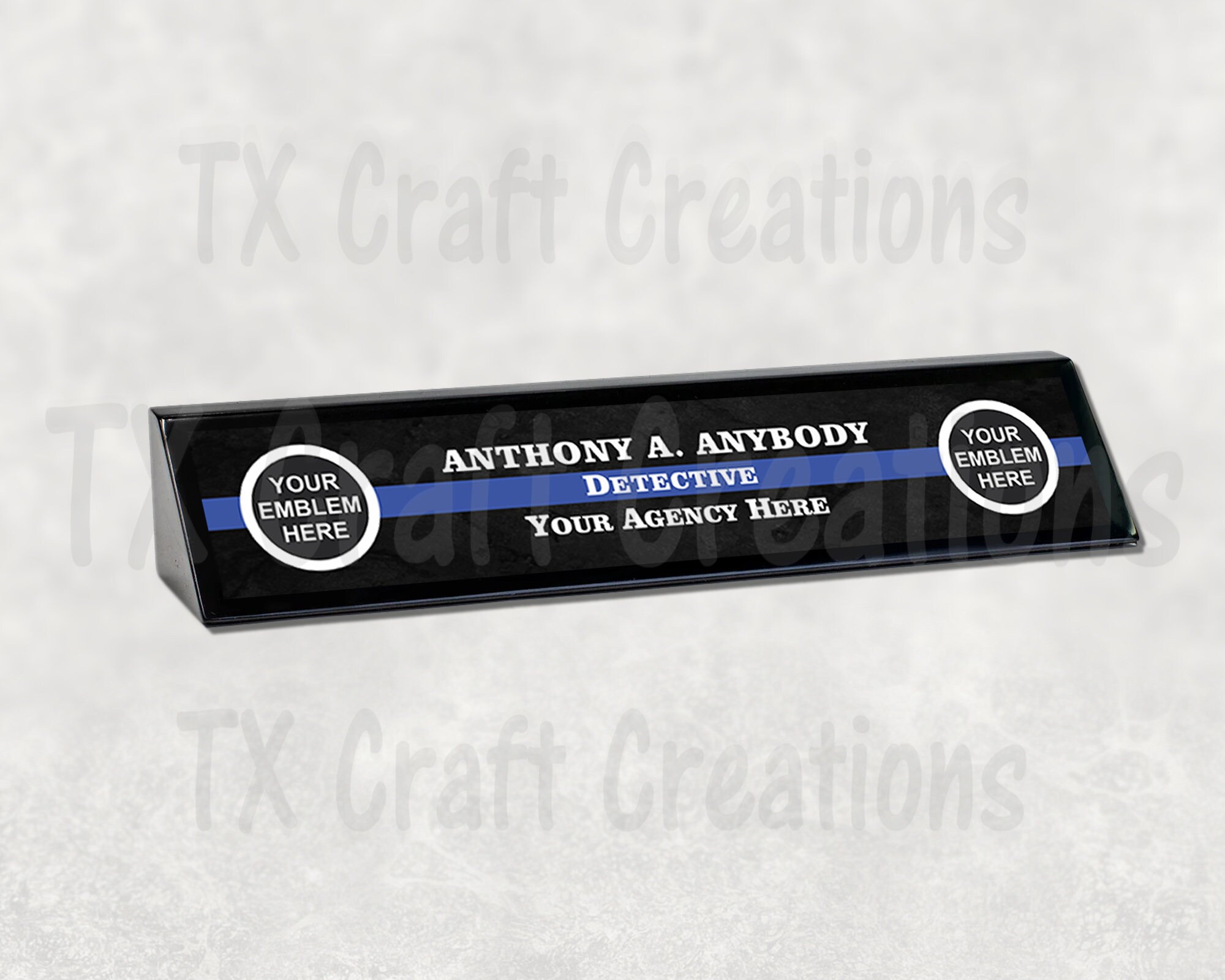 DESK NAME PLATE Black Wedge Police Law Enforcement Executive Thin Blue ...