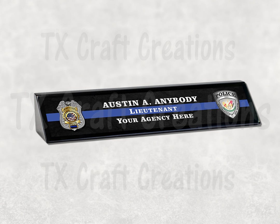 DESK NAME PLATE Black Police Officer Law Enforcement Executive Wedge ...