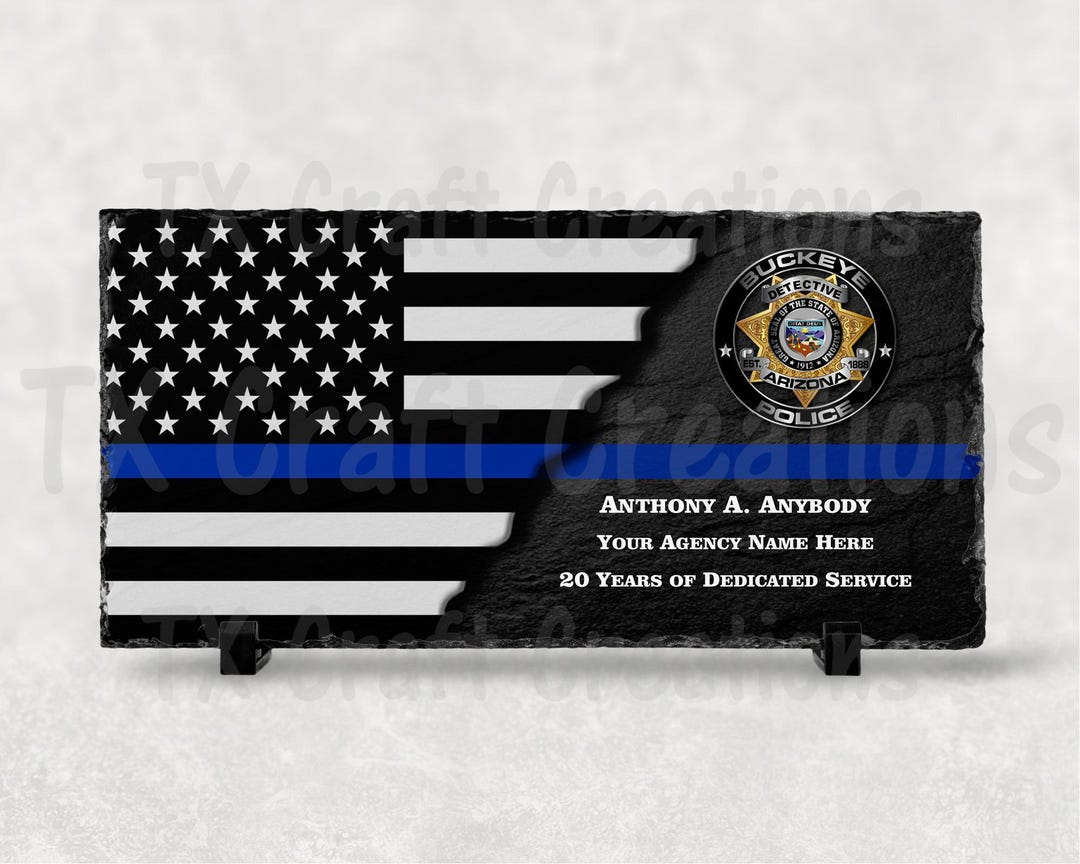 SLATE PLAQUE Thin Blue Line Subdued Flag Law Enforcement Police Sheriff ...
