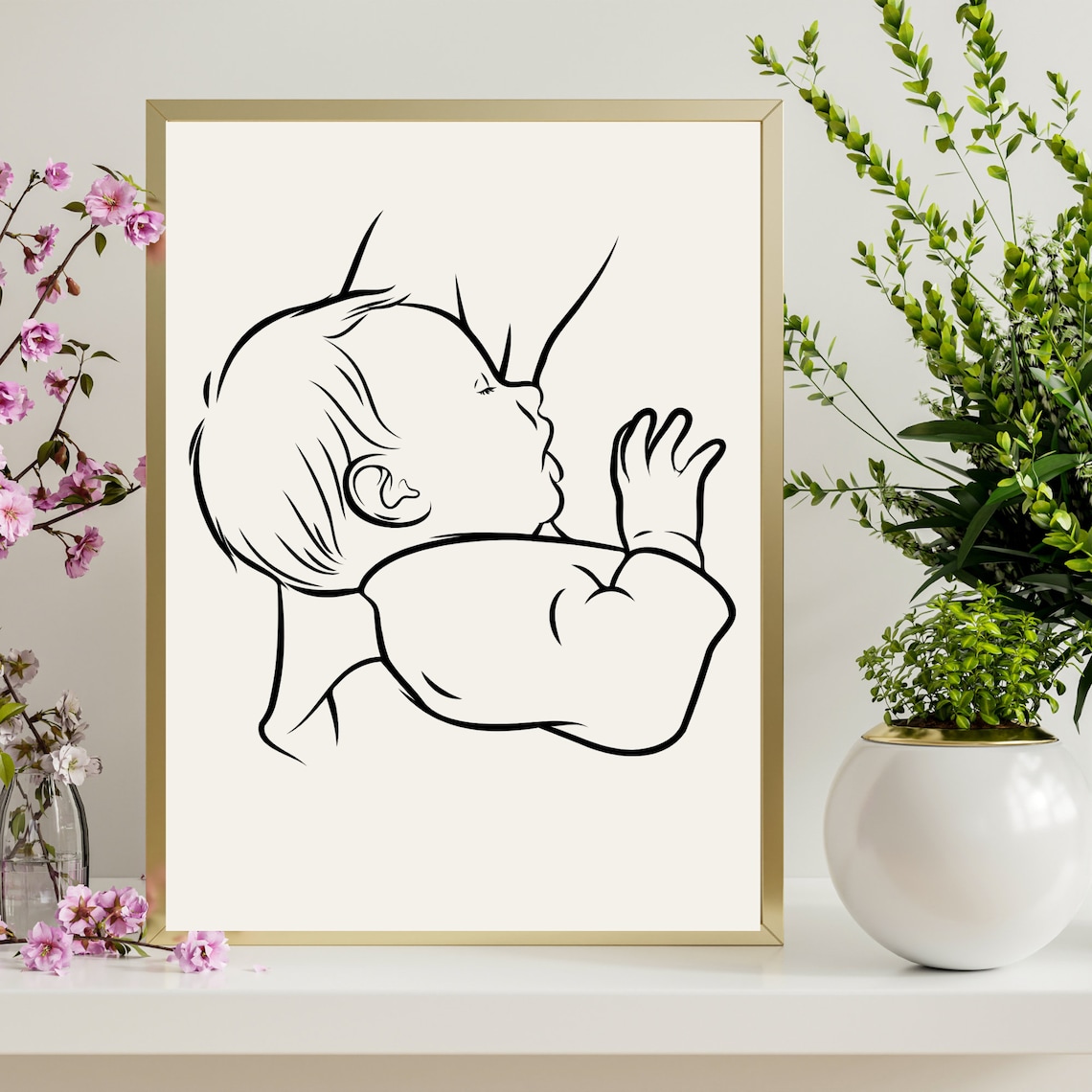 Breastfeeding Art Print: One Line Mother and Baby (digital Download) - Etsy