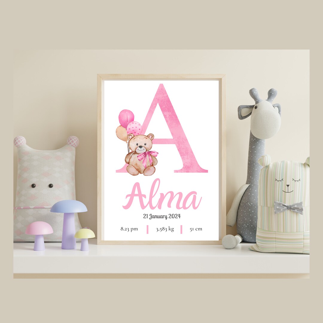 Personalised Birth Print for Baby Girl or Boy, Capture Birth Details ...