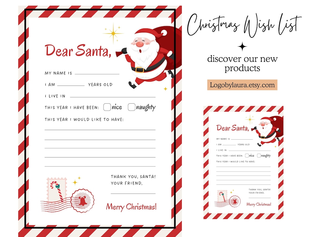 Christmas Wish List Printable, Letter to Santa, Christmas Printable for ...