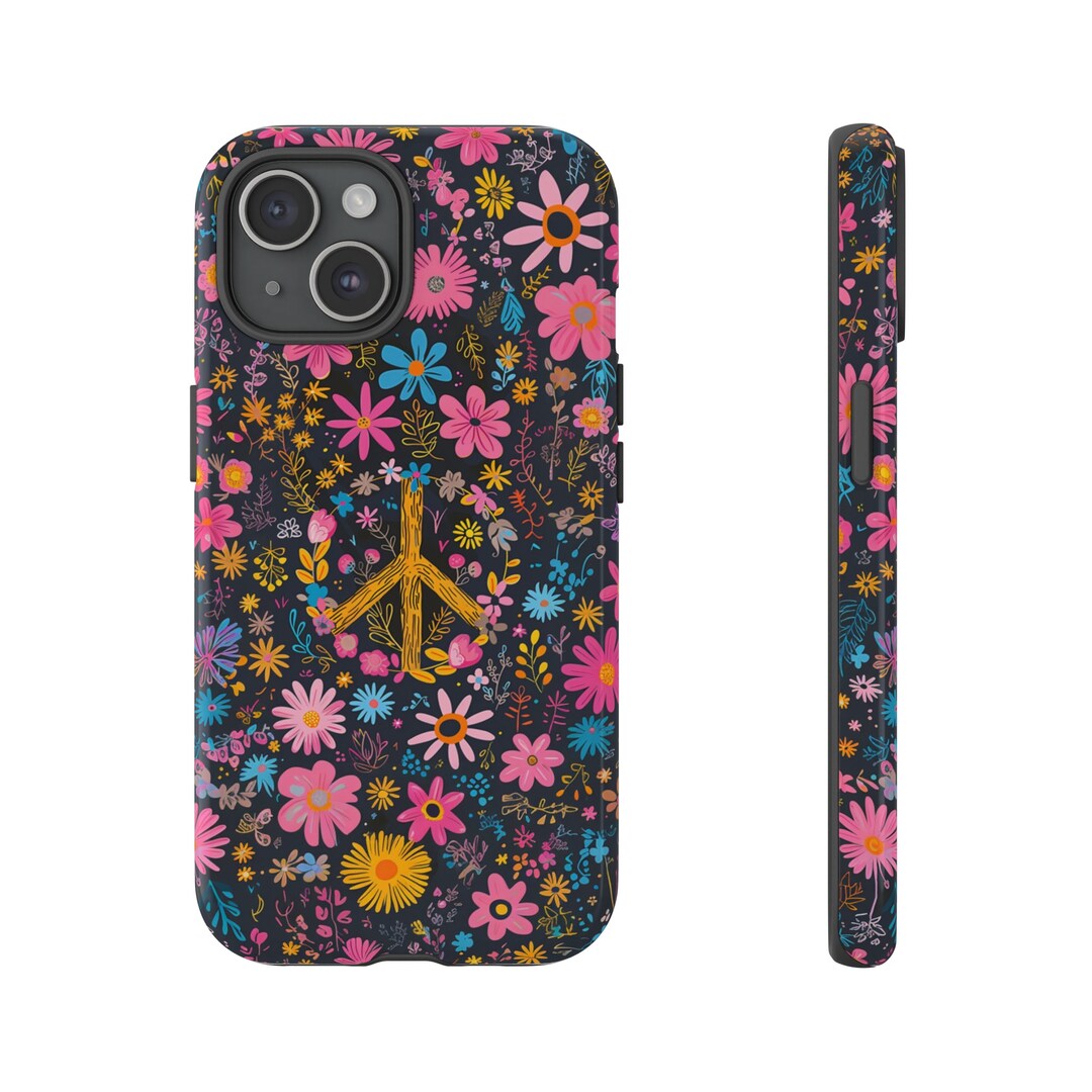 Floral Peace Sign Phone Case, Cute Flower Design, Retro Boho Style ...