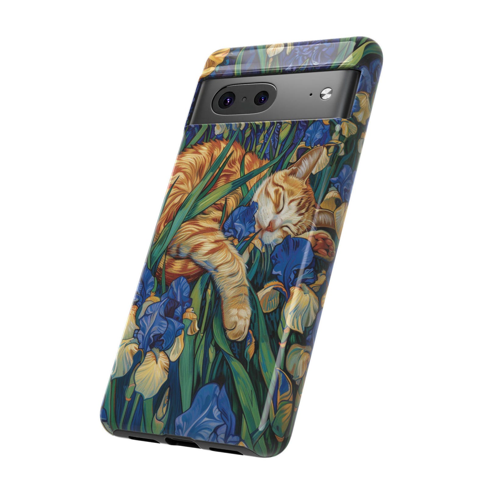 Sleeping Cat Among Irises Phone Case - Artistic Floral Design for ...