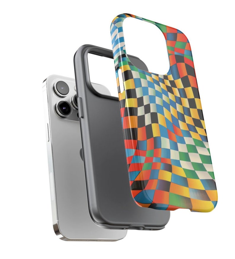 Vibrant Checkerboard Phone Case, Warped Optical Illusion Design in ...