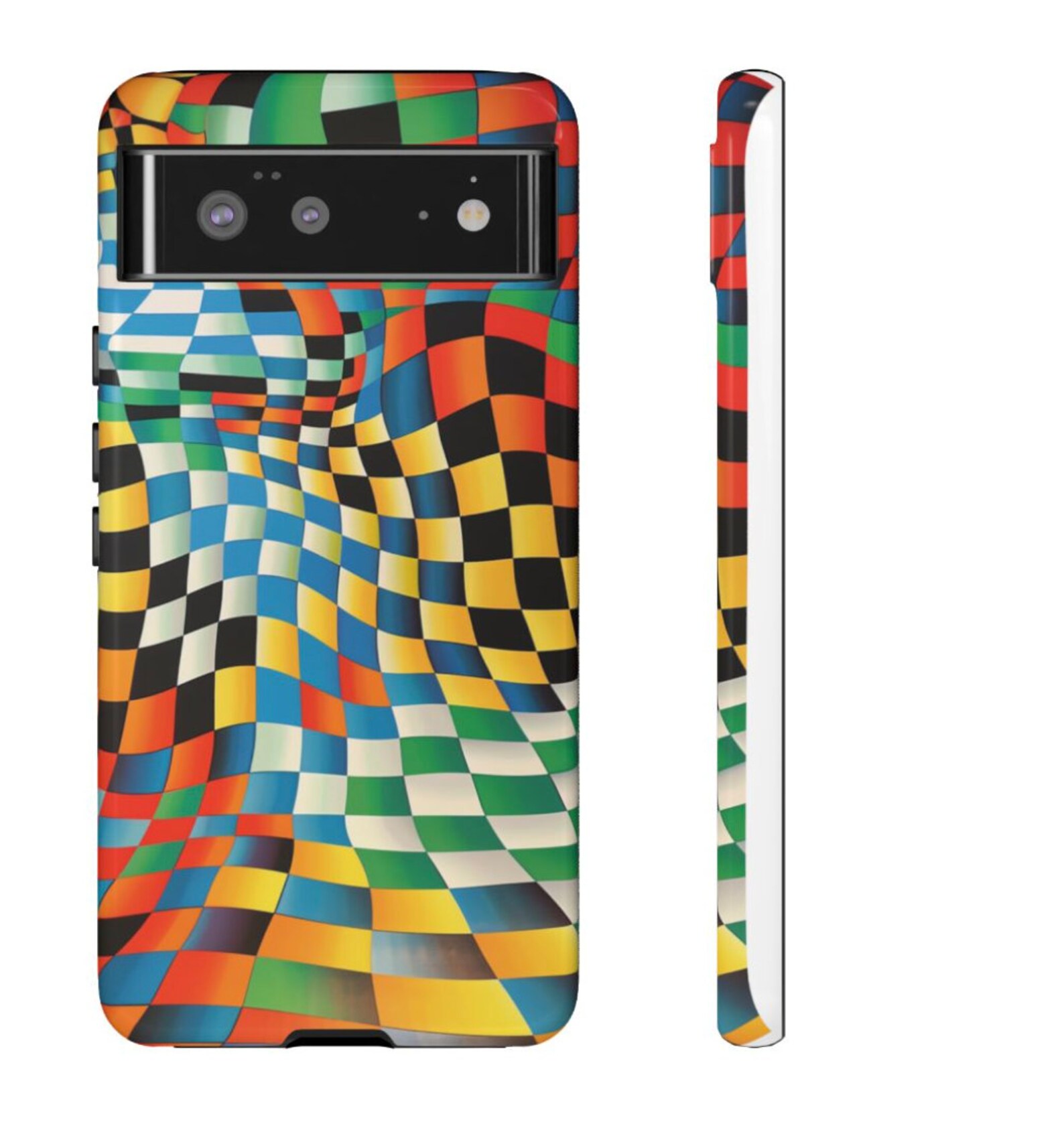 Vibrant Checkerboard Phone Case, Warped Optical Illusion Design in ...