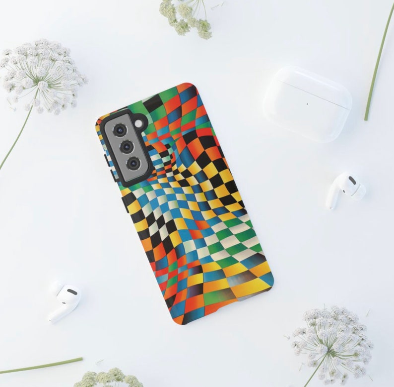Vibrant Checkerboard Phone Case, Warped Optical Illusion Design in ...
