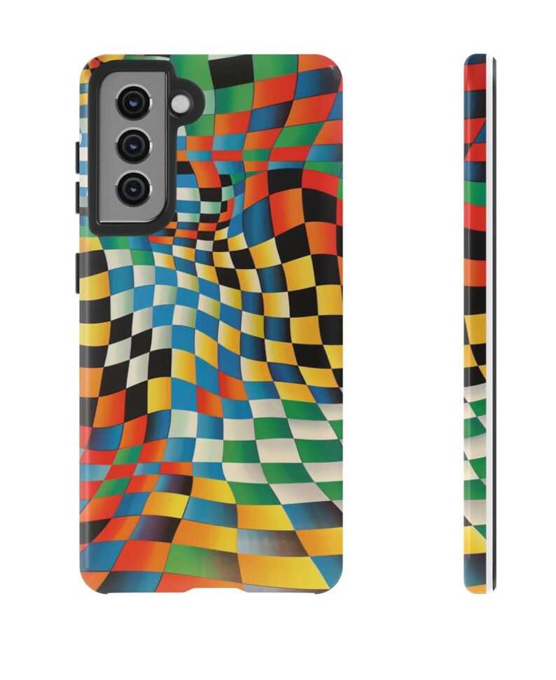 Vibrant Checkerboard Phone Case, Warped Optical Illusion Design in ...