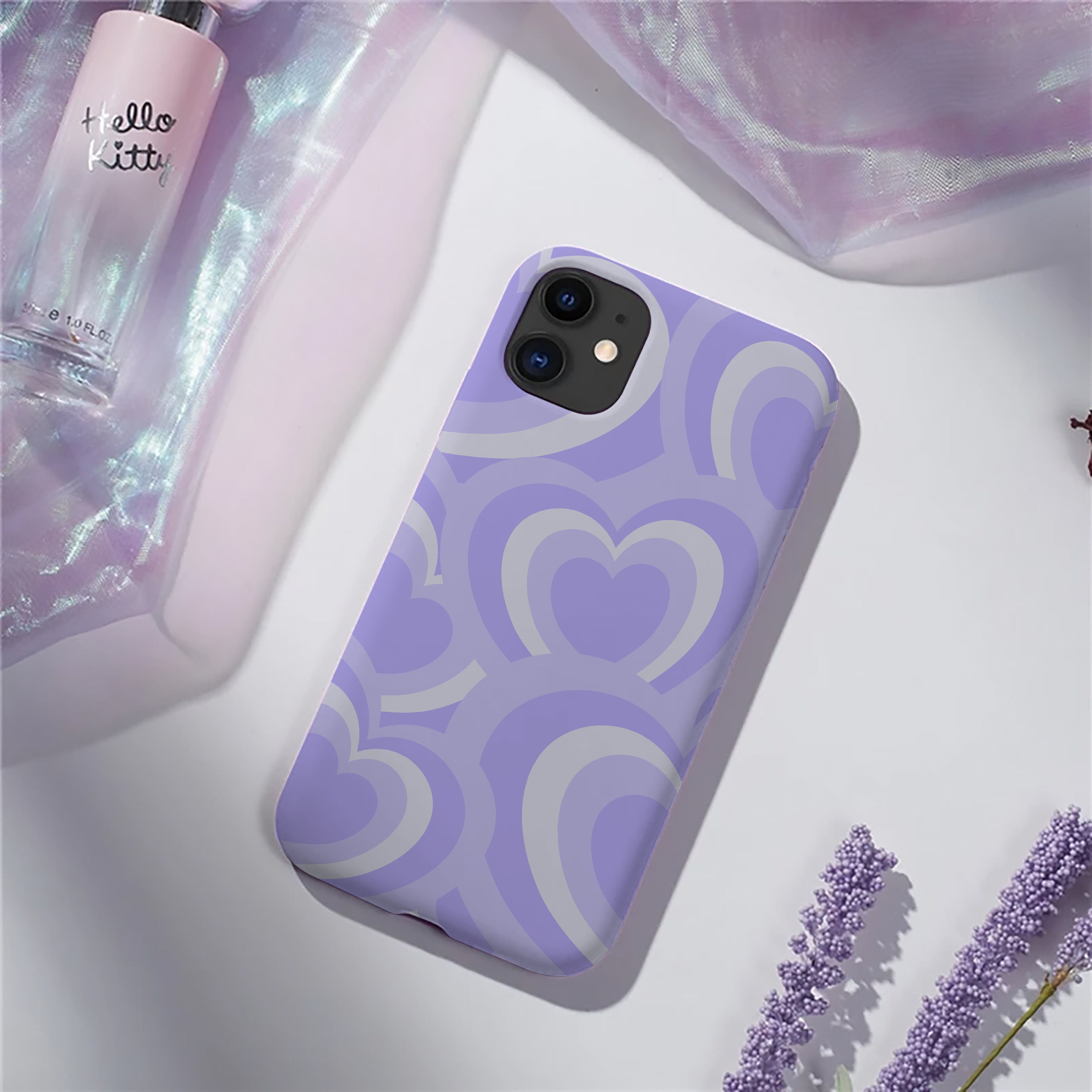 Pastel Purple Heart Pattern Phone Case - Retro Groovy Design | Cute and ...