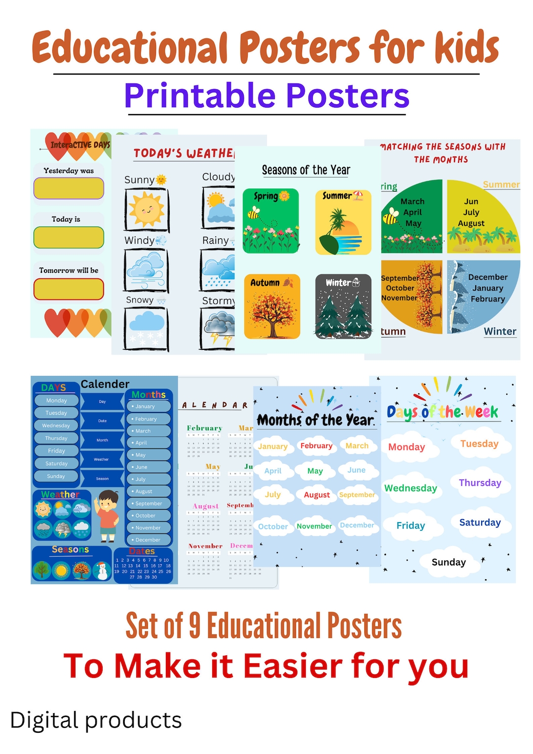 Educational Learning Printable Posters for Kids Toddler - Etsy