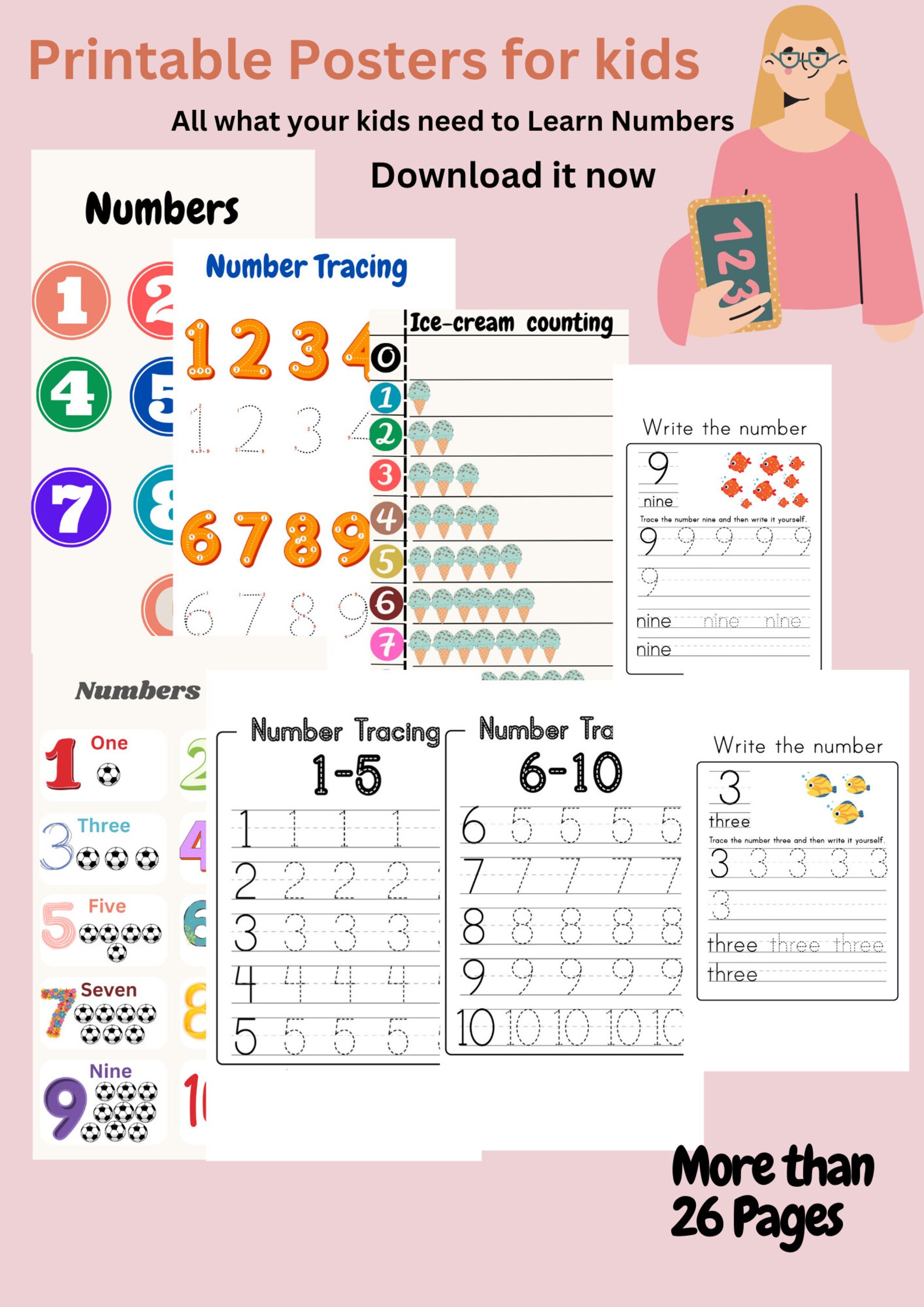 Number Poster and Worksheets for Kids Toddler Numbers Workbook Number ...