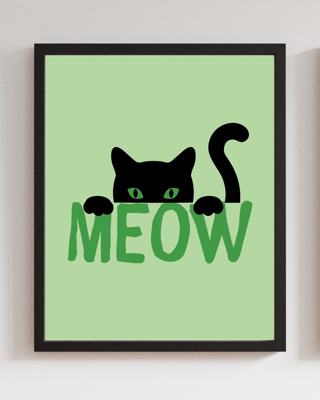 Minimalist Black Cat Black Cat Wall Art Cat Boho Art Prints Cat